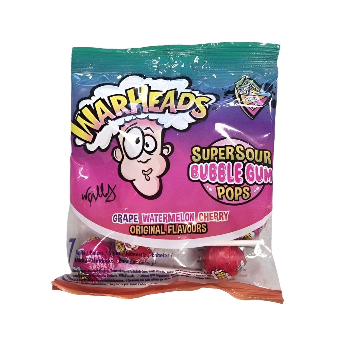 Ledinukai su kramtomaja guma WARHEADS BUBBLE GUM POPS (SUPER SOUR ...
