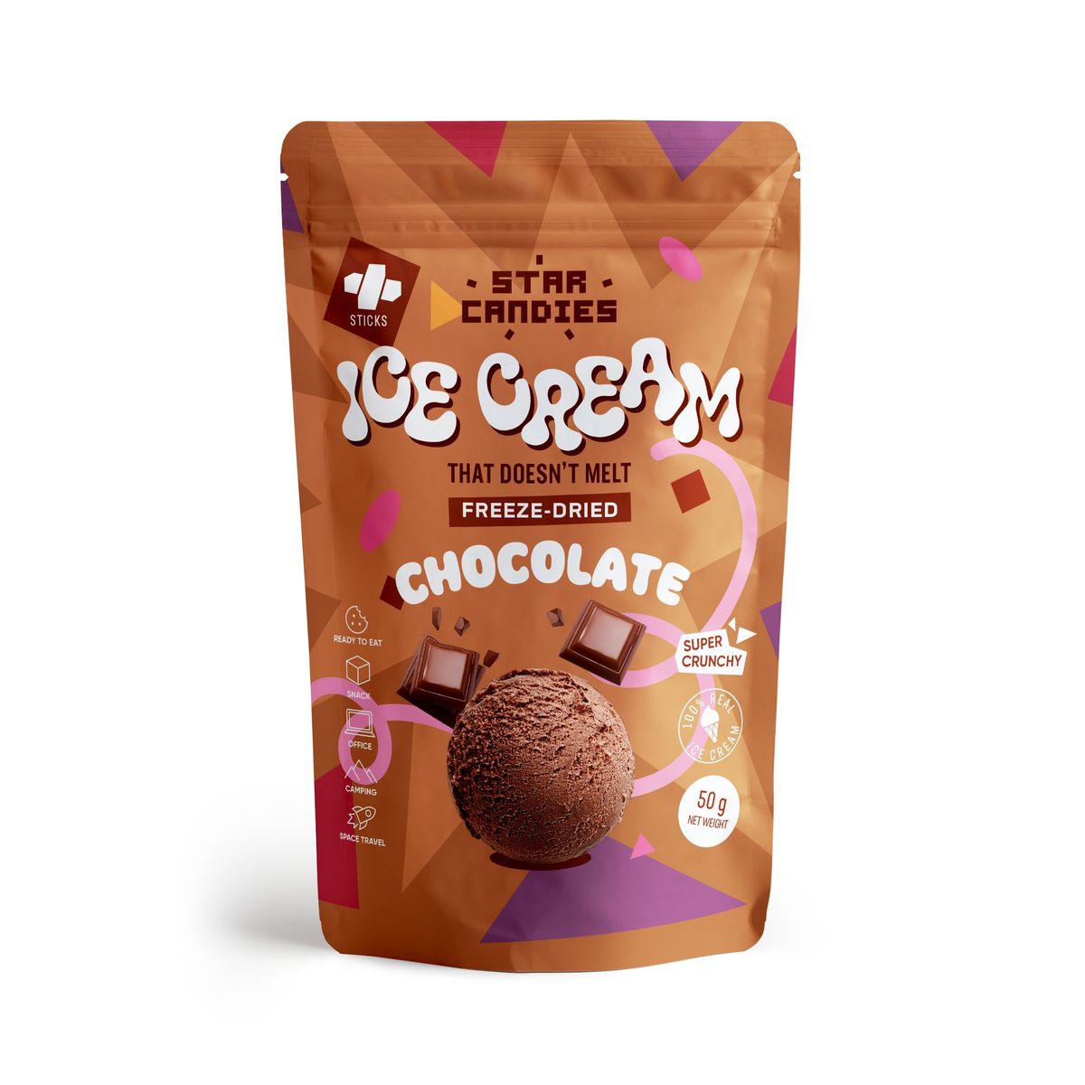 Lody liofilizowane STAR CANDIES (CHOCOLATE), 50g | Candy POP