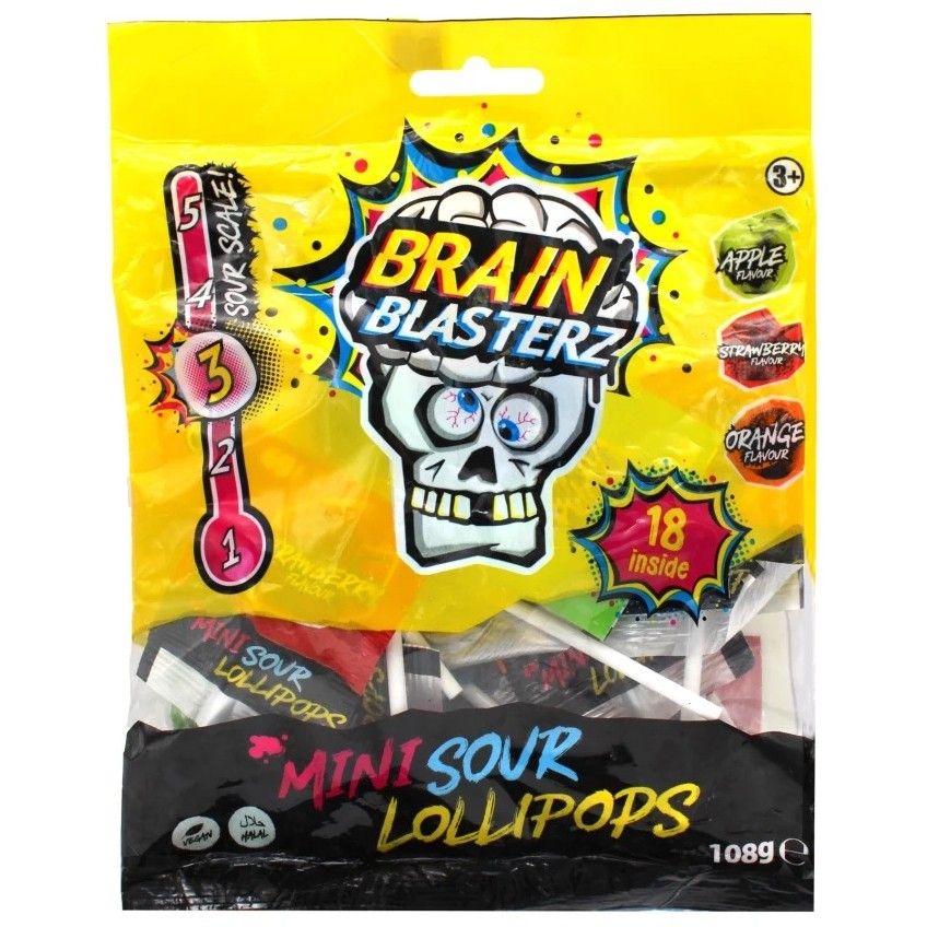 Ledinukai BRAIN BLASTERZ MINI LOLLIPOPS (SOUR), 108g | Candy POP